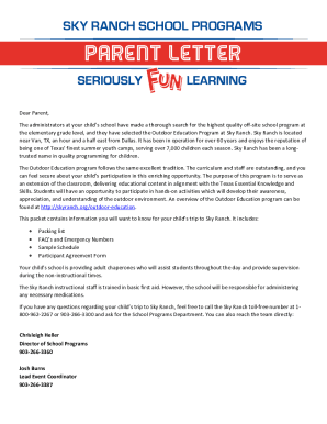 Fillable Online sky ranch school programs - parent letter Fax Email Print - pdfFiller