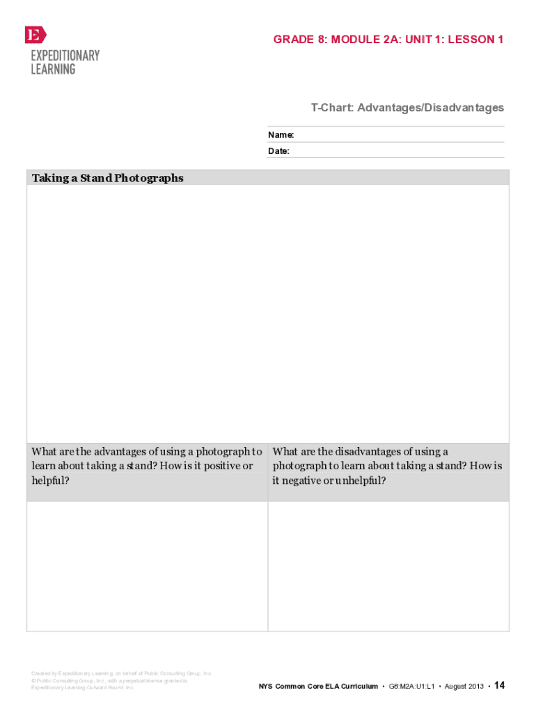 Fillable Online Grade 8 Module 2a Unit 1 Lesson 1 T Chart Fax Email Print Pdffiller
