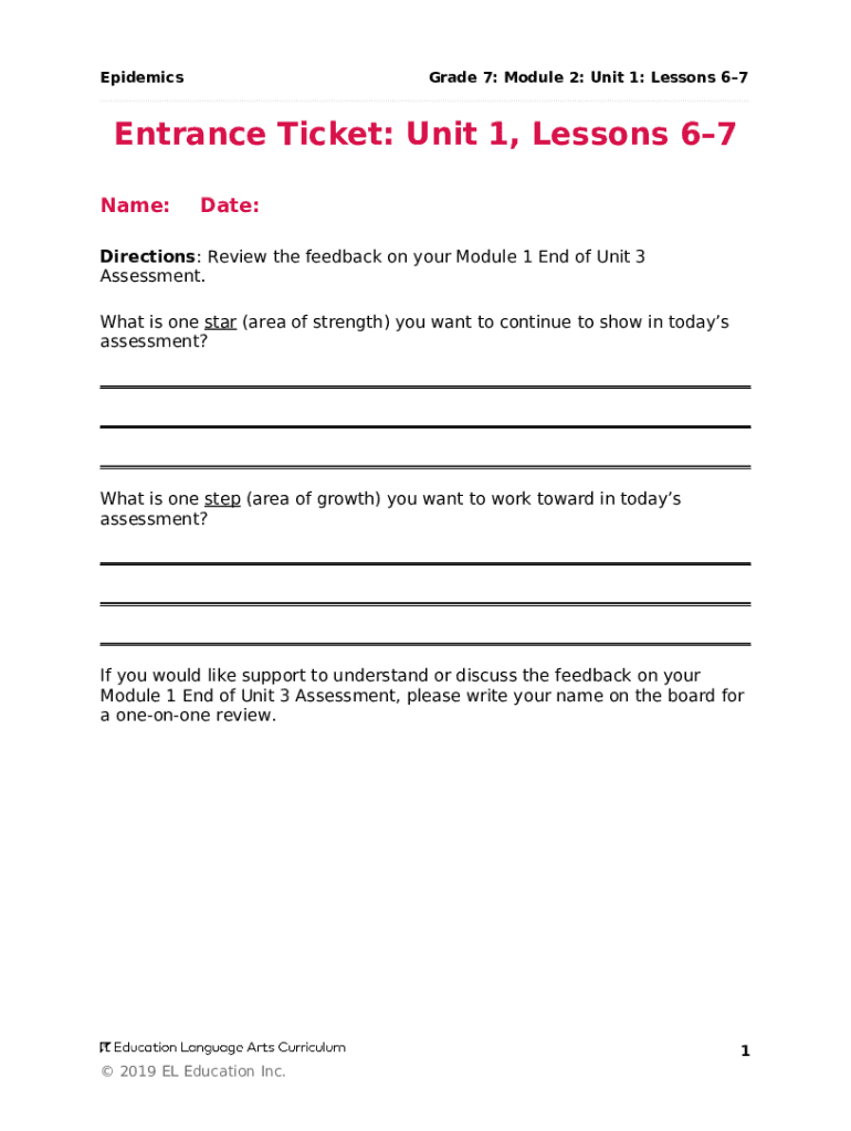 Entrance Ticket: Unit 1, Lesson 11 Name Doc Template | pdfFiller