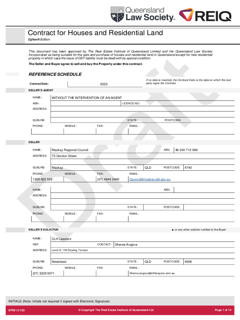 Fillable Online REIQ-Standard-Contract.pdf - q Contract for Houses and ...