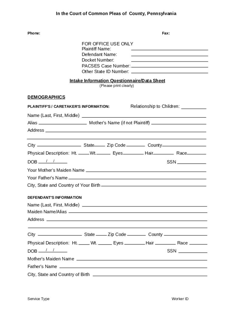 Fillable Online INTAKE INFORMATION QUESTIONNAIRE - Span Fax Email Print - pdfFiller