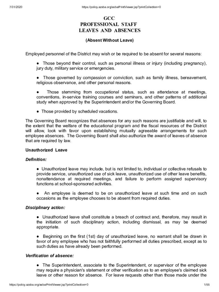 Fillable Online GCC PROFESSIONAL STAFF LEAVES AND ABSENCES Fax Email ...