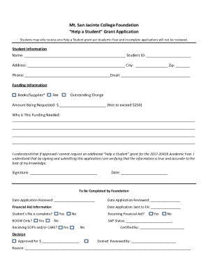 Fillable Online MSJC Foundation Help-a-Student Grant Guidelines and Application Fax Email Print ...