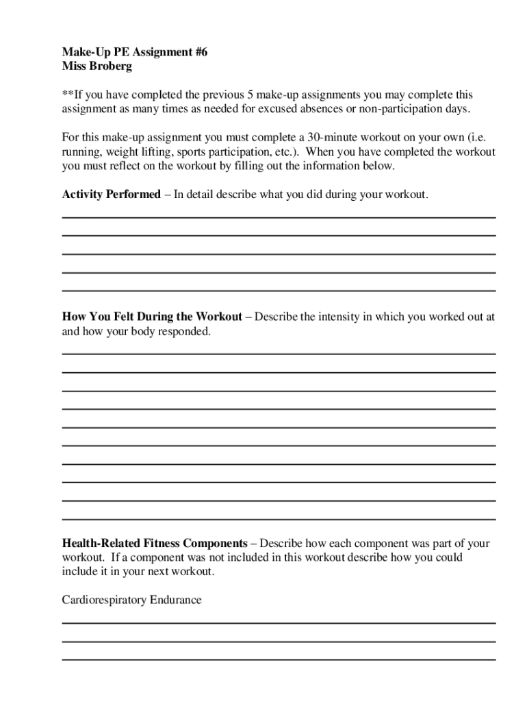 Fillable Online PE Make Up Work - West Deptford High School Fax Email ...