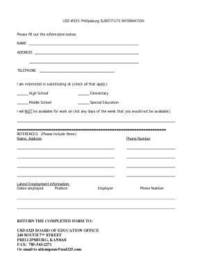 Fillable Online Substitute Information Form (pdf) Fax Email Print ...