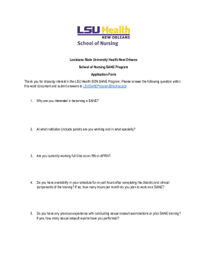 Fillable Online nursing lsuhsc SANE Program Application Form Fax Email ...