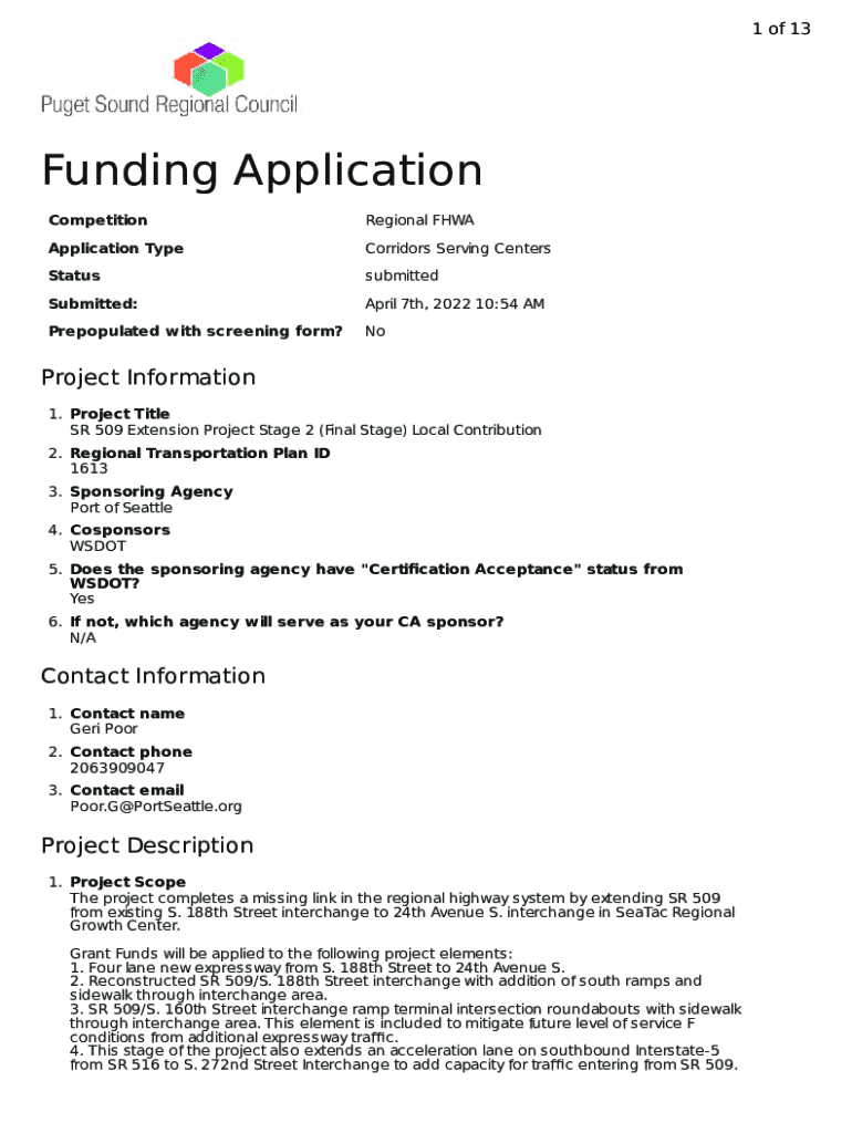Fillable Online Funding Application - Regional FHWA - Corridors Serving ...