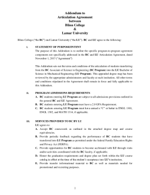 Fillable Online Addendum to Articulation Agreement between ... Fax Email Print - pdfFiller
