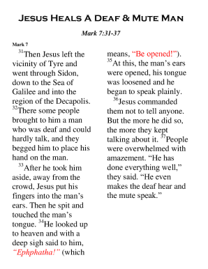 Fillable Online Mark 7:31-37 NIV - Jesus Heals a Deaf and Mute Man ...