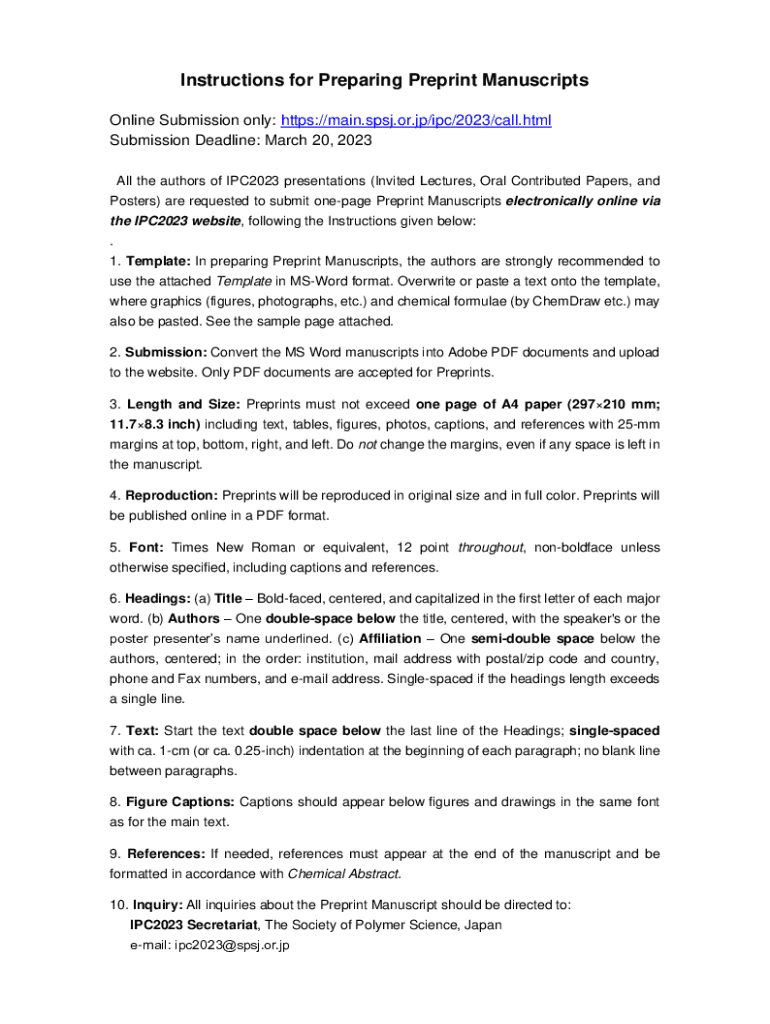 Fillable Online main spsj or Instructions for Preparing Preprint ...