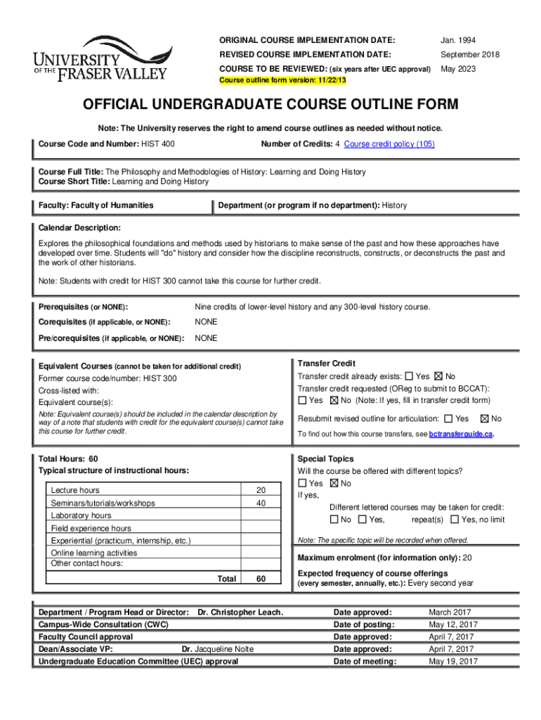Fillable Online Course Code and Number: HIST 400 Fax Email Print - pdfFiller