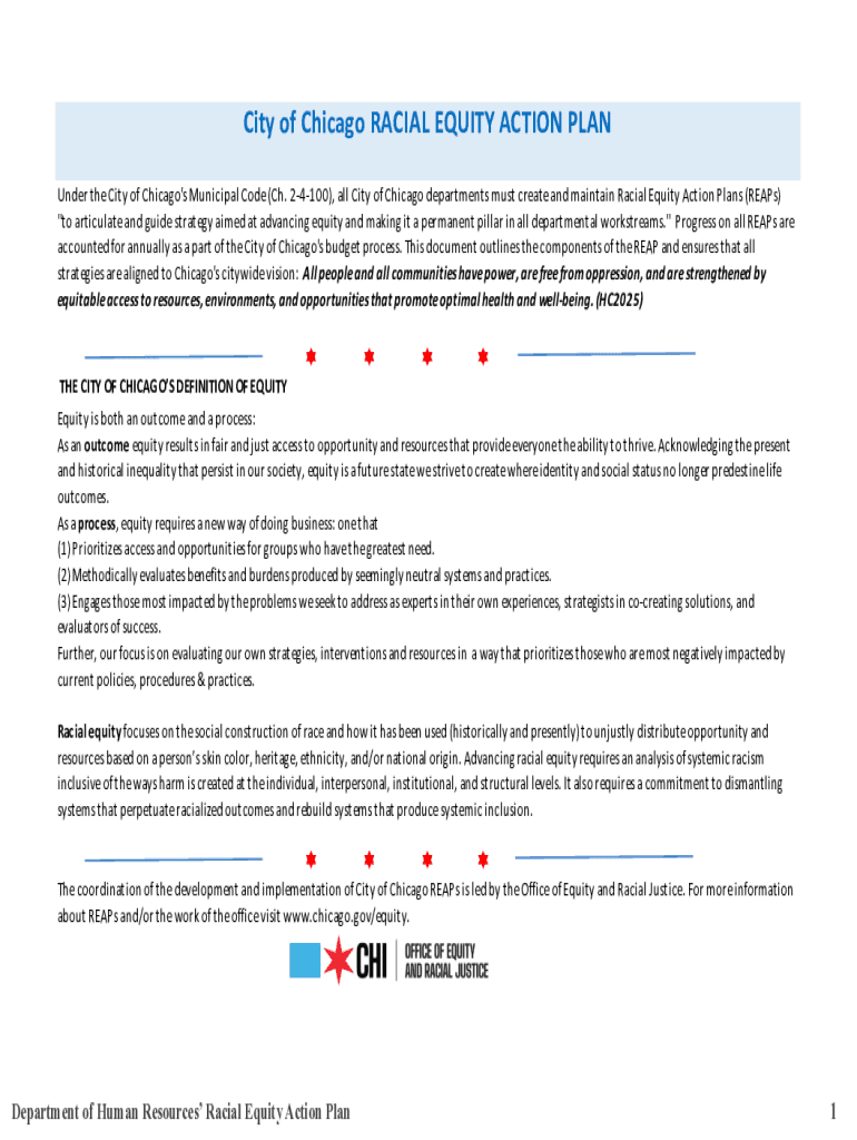 Fillable Online City of Chicago RACIAL EQUITY ACTION PLAN Office of ...