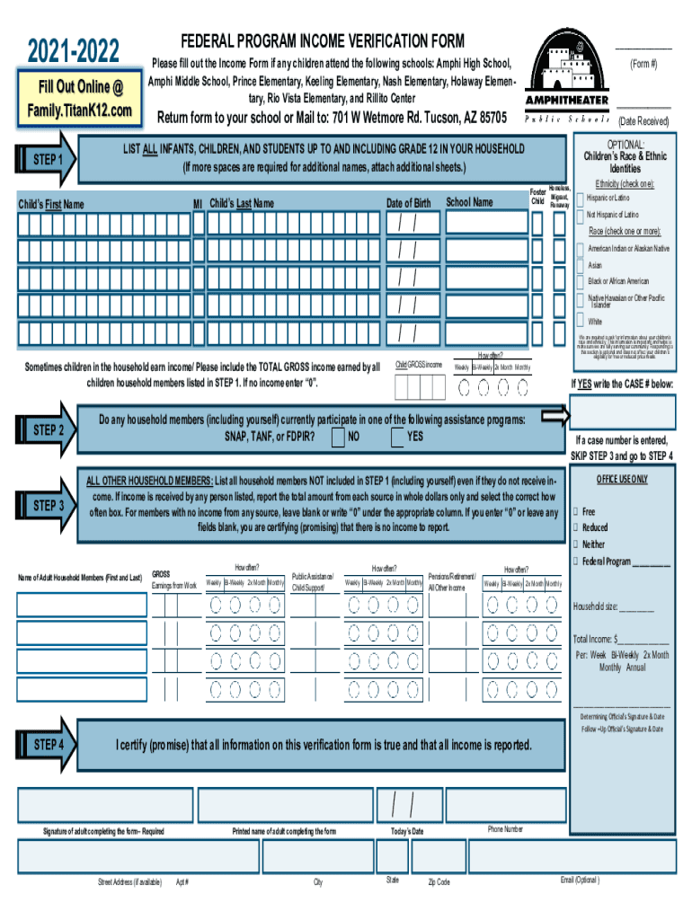 Fillable Online FEDERAL PROGRAM INCOME VERIFICATION FORM Fax Email ...