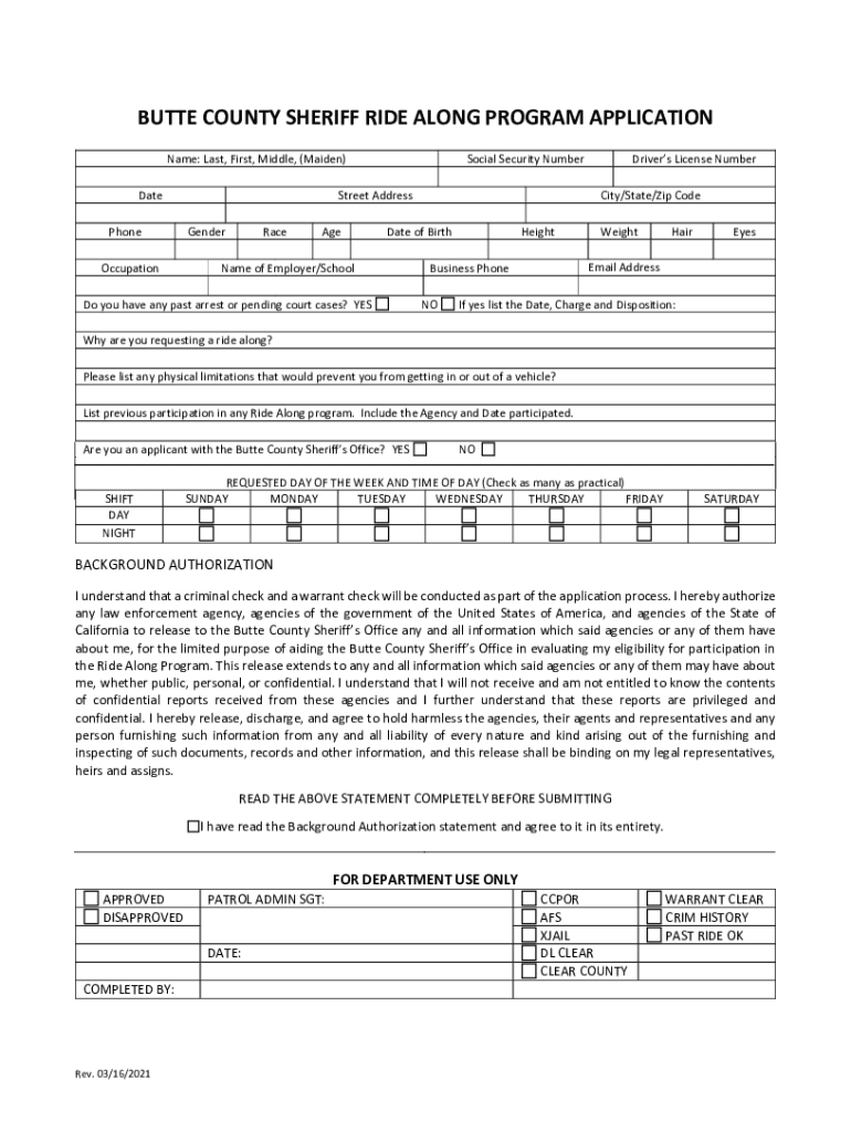 Fillable Online Ride-Along Program Application Form Fax Email Print ...