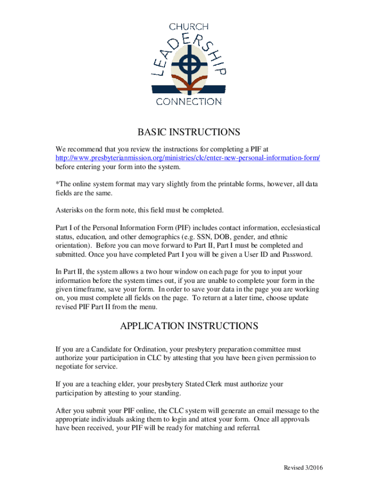 Fillable Online II-On Calling A Pastor-All-Resource-PIF form.docx Fax ...