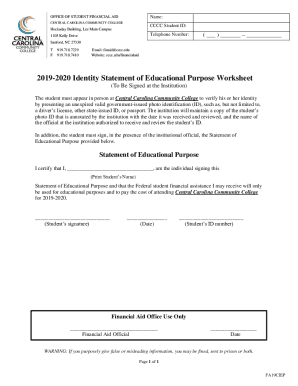 Fillable Online 2019-2020 Identity Statement of Educational Purpose ...