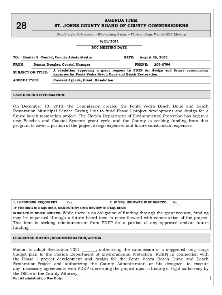 Fillable Online A resolution approving a grant request to FDEP for ...