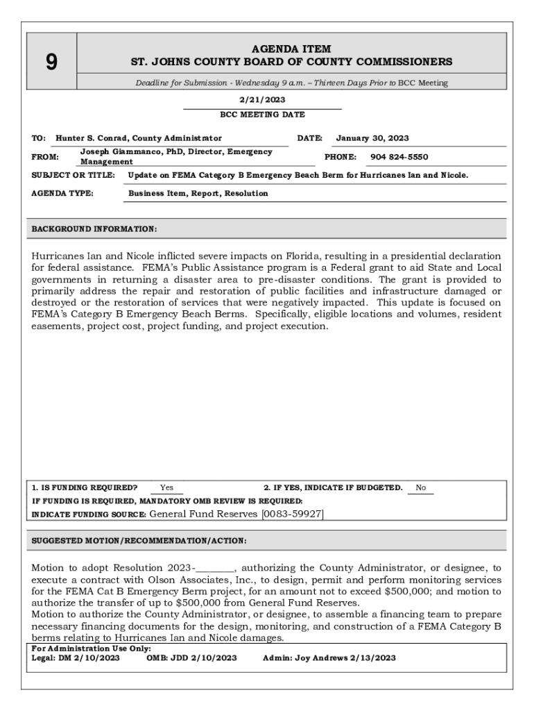 Fillable Online Update on FEMA Category B Emergency Beach Berm for ...