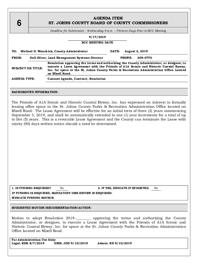 Fillable Online execute a Lease Agreement with the Friends of A1A ...