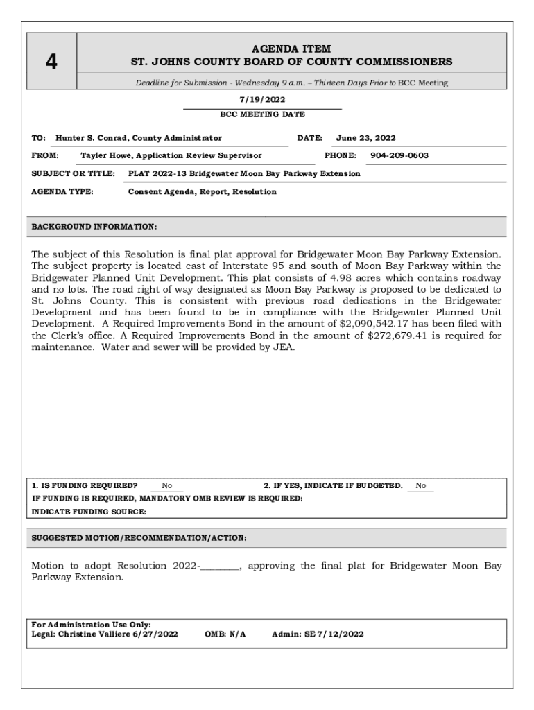 Fillable Online Plat 2022-13 Bridgewater Moon Bay Parkway Extension Fax ...