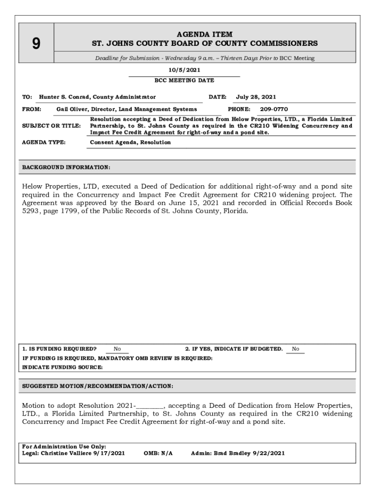 Fillable Online Resolution accepting a Deed of Dedication from Helow ...