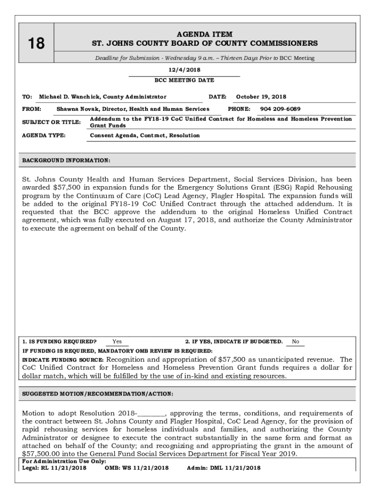 Fillable Online Addendum to the FY18-19 CoC Unified Contract for ... Fax Email Print - pdfFiller