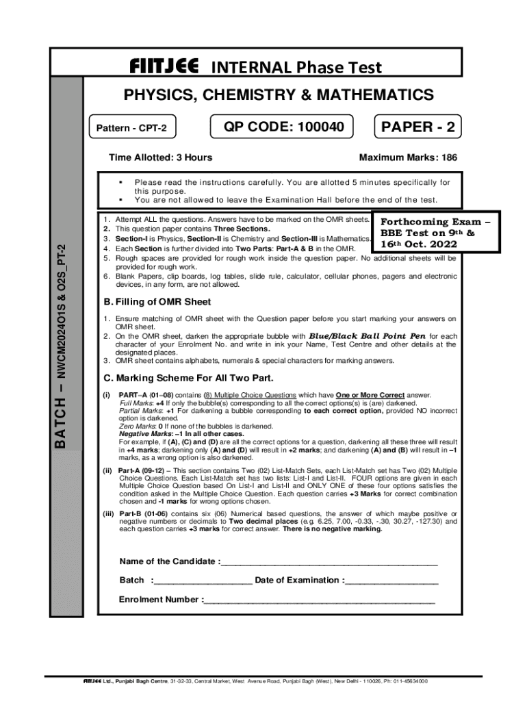 Fillable Online How difficult are FIITJEE phase tests? From what book ...