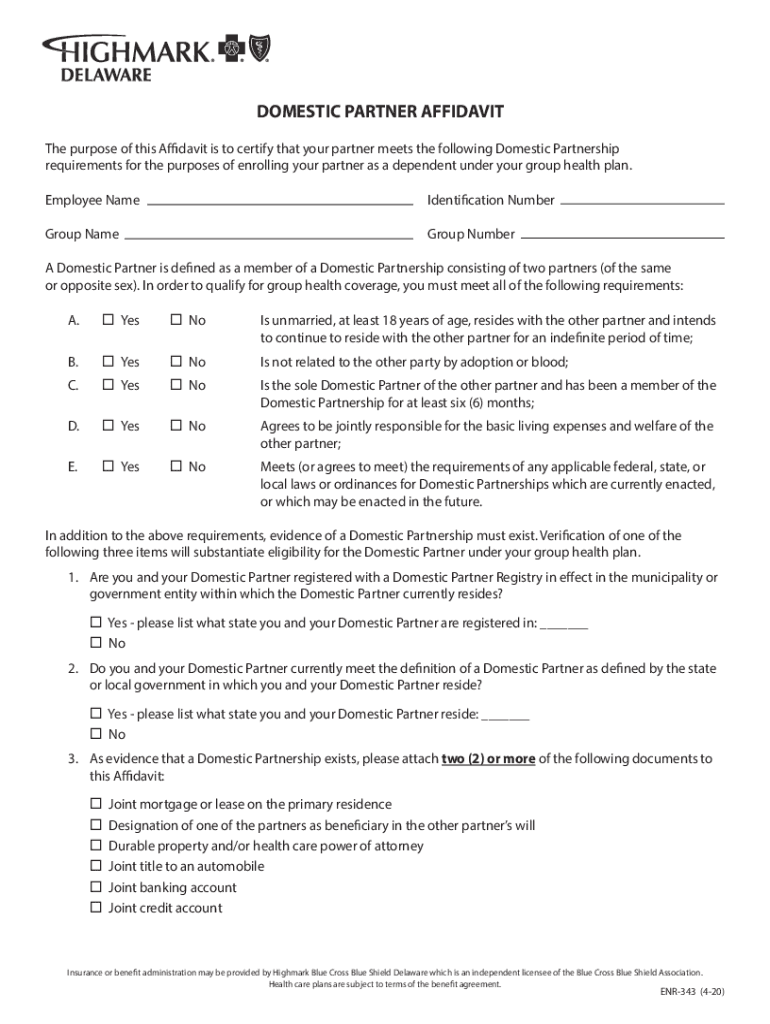 Fillable Online DOMESTIC PARTNER AFFIDAVIT Fax Email Print - pdfFiller