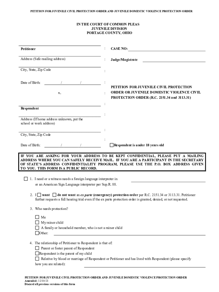 Fillable Online Juvenile Civil Protection Order Forms Fax Email Print ...
