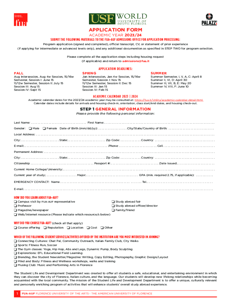 Fillable Online APPLICATION FORM - The American University of Florence ...