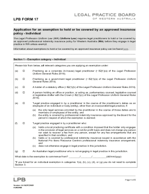 Fillable Online LPB FORM 17 - Application for an exemption to hold or ...