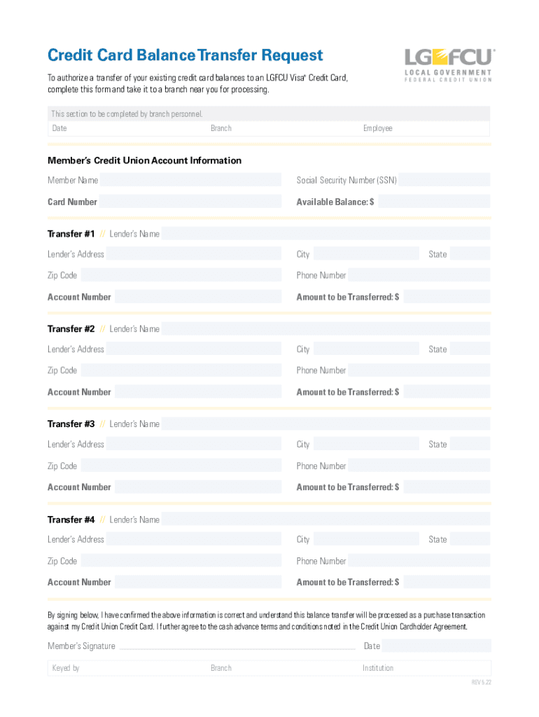 Fillable Online Visa Credit Balance Transfer Form Fax Email Print ...