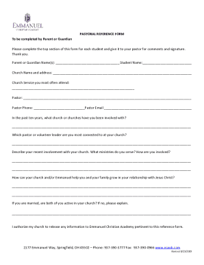 Fillable Online Confidential: Pastoral Reference Form Fax Email Print ...