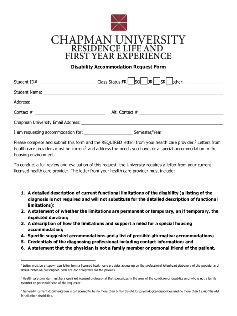 Fillable Online Residence Life Special Accommodation Request Form Fax Email Print - pdfFiller