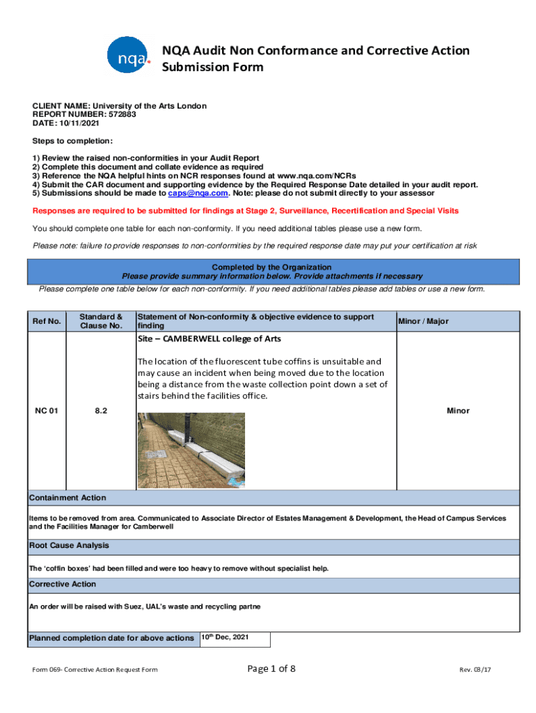 Fillable Online Nqa Audit Non Conformance And Corrective Action Submission Form Fax Email Print