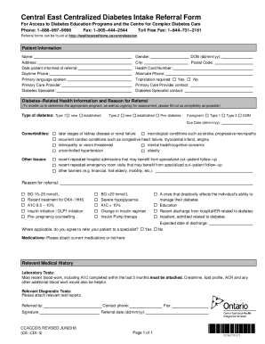 Fillable Online Centralized Diabetes Intake Referral Form Fax Email ...