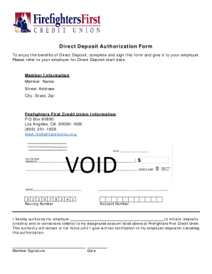 Fillable Online Direct Deposit Form - Firefighters First Credit Union ...