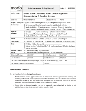 Fillable Online E0485, E0486 Oral Sleep Apnea Device/Appliance Documentation & Bundled Services ...