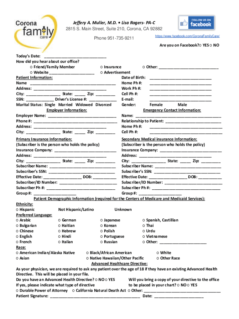 Fillable Online Jeffery A. Muller, M.D.Lisa Rogers- PA-C Fax Email Print - pdfFiller