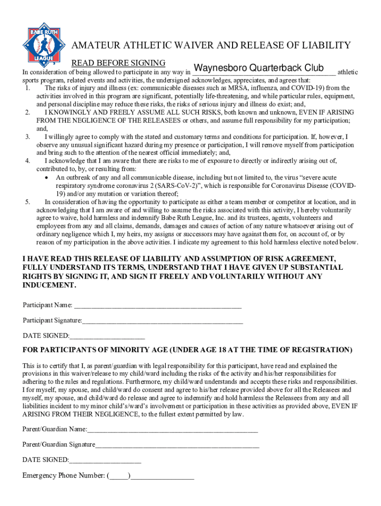 Fillable Online Q: Is having a participant sign a "waiver" meaningless or ... Fax Email Print ...