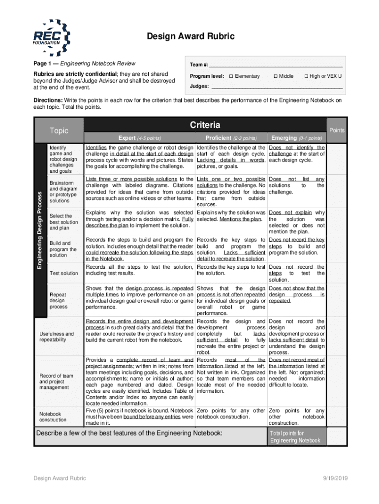 Design Award Rubric Fill Out And Sign Online Dochub