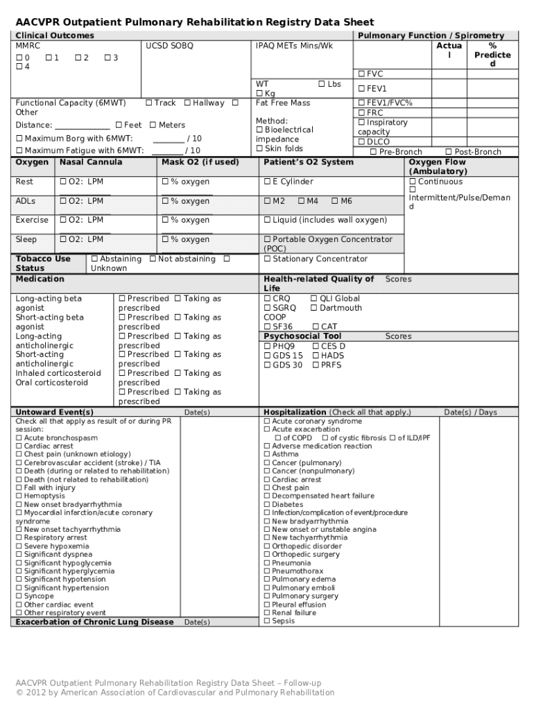 Data Sheet for AACVPR Cardiac Rehabilitation Registry Doc Template ...