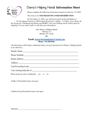 Fillable Online Danny's Helping Hands Information Sheet Fax Email Print ...