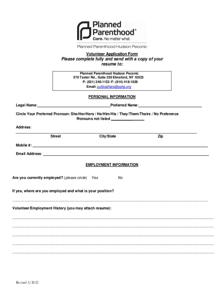 Fillable Online PLANNED PARENTHOOD HUDSON PECONIC Fax Email Print - pdfFiller