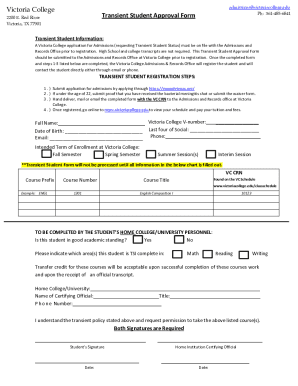 Fillable Online Victoria College Transient Student Approval Form Fax ...