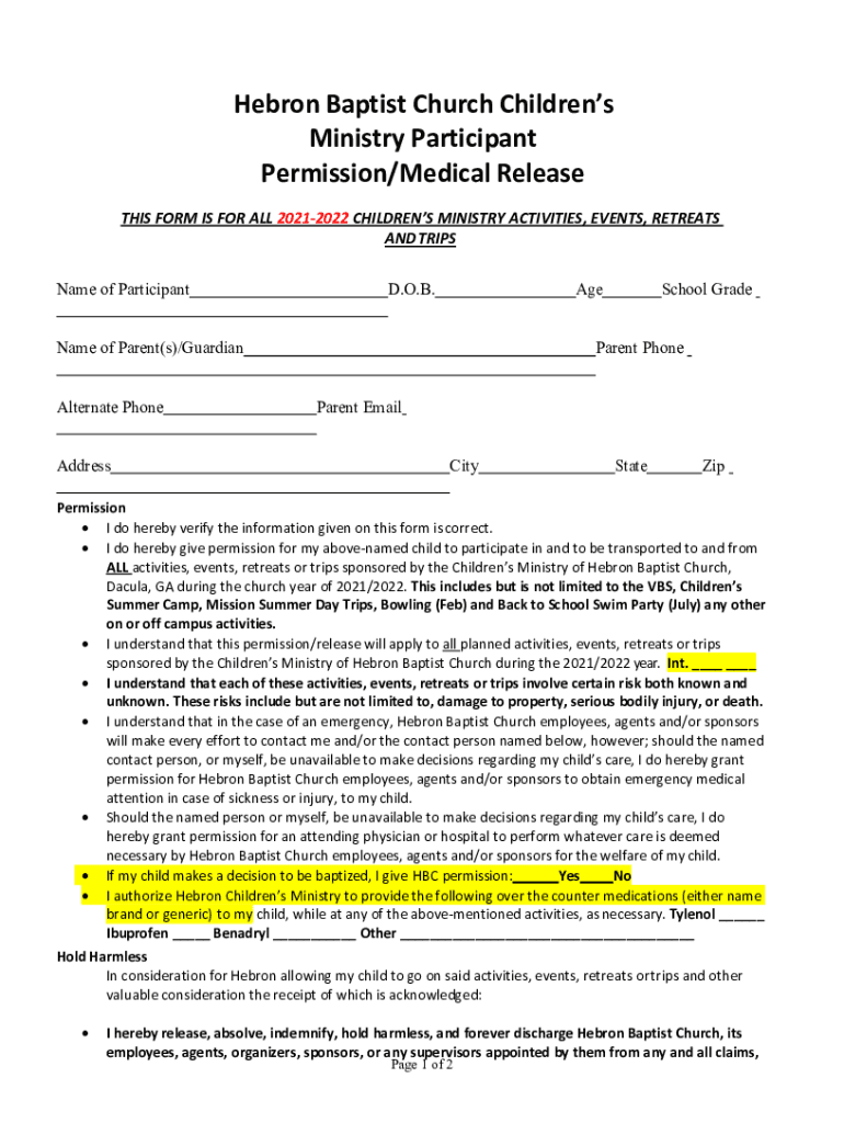 Fillable Online Medical Release Form - Woodland Hills Baptist Church Fax Email Print - pdfFiller