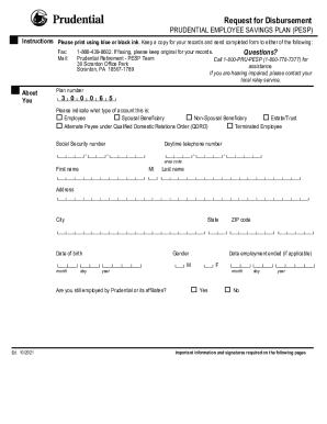 Fillable Online Request for Disbursement - Prudential Retirement ...