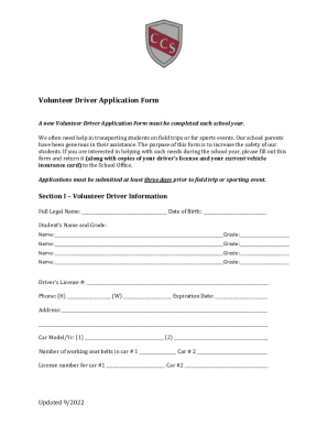 Fillable Online VOLUNTEER DRIVER APPLICATION FORM Fax Email Print ...