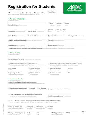 Ausfüllbar Online Registration For Students -- AOK Health Insurance ...