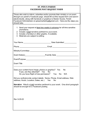 Fillable Online ST. PIUS X PARISH FACEBOOK POST REQUEST FORM Fax Email ...